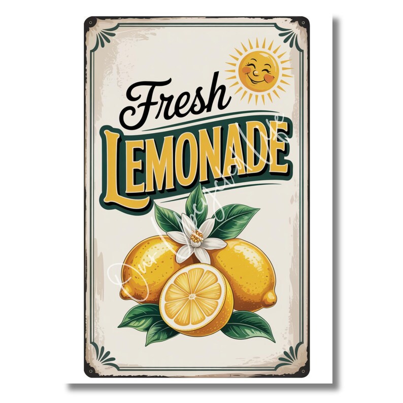 Fresh Lemonade Sign Printable | Vintage Summer Kitchen Art PNG JPEG ...