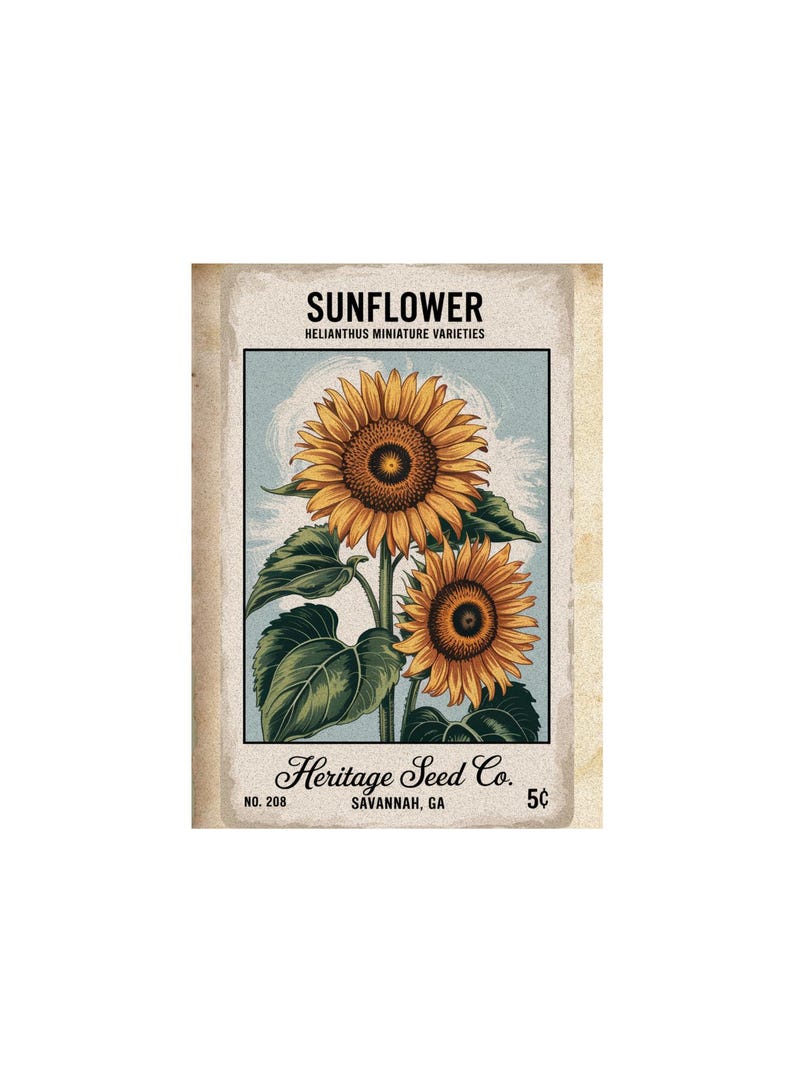 Vintage Sunflower Seed Packet Art Print | Retro Botanical (digital ...