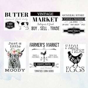 Farmhouse Rustic Wall Art Prints | Vintage Graphics Bundle (digital ...