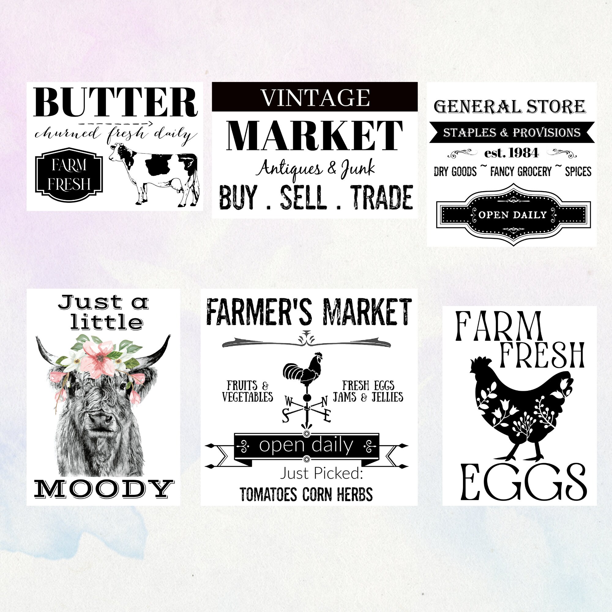 Farmhouse Wall Art Bundle | Rustic Vintage Printable Graphics Set ...