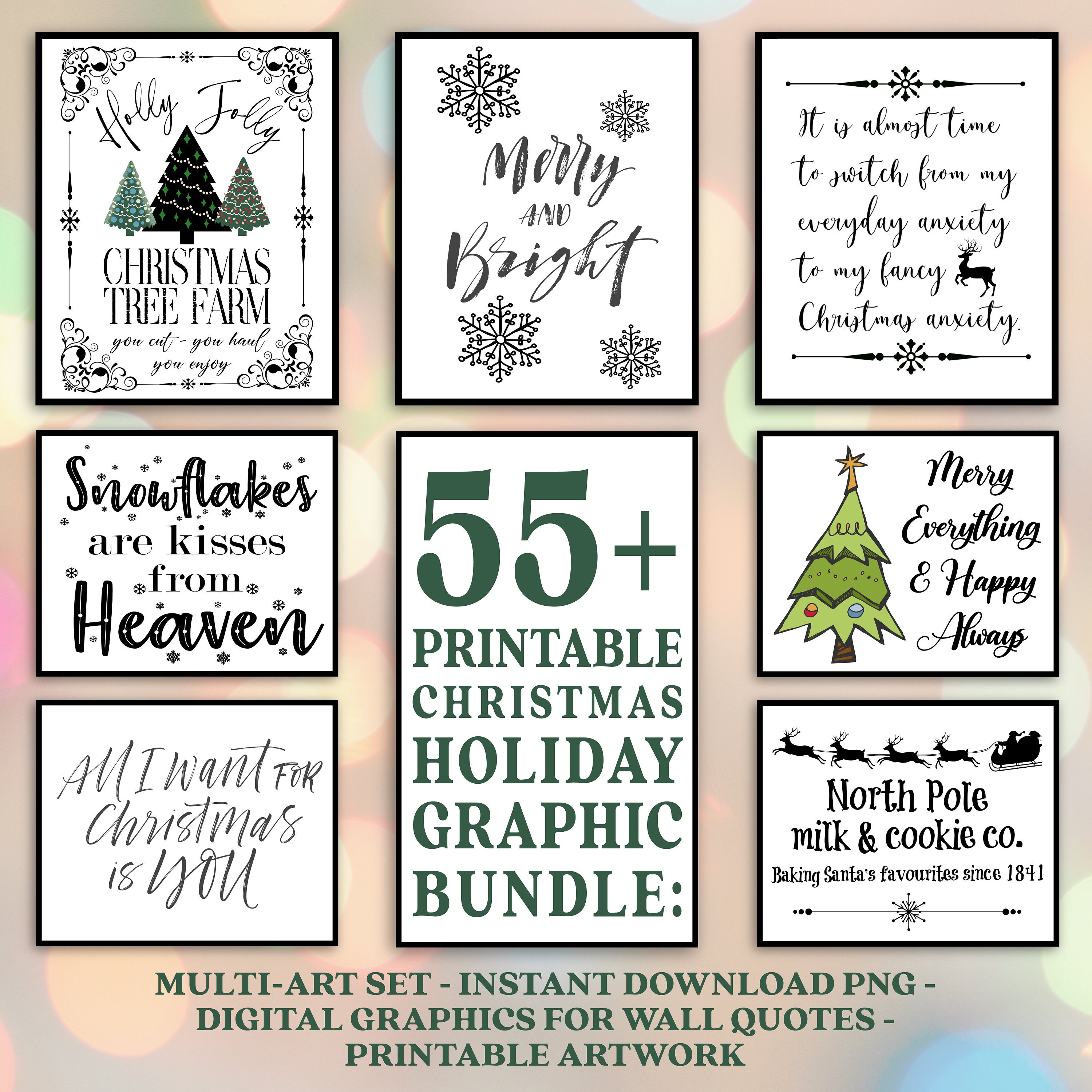 55+ Christmas Holiday Graphics Bundle | Festive Vintage Clipart Set ...