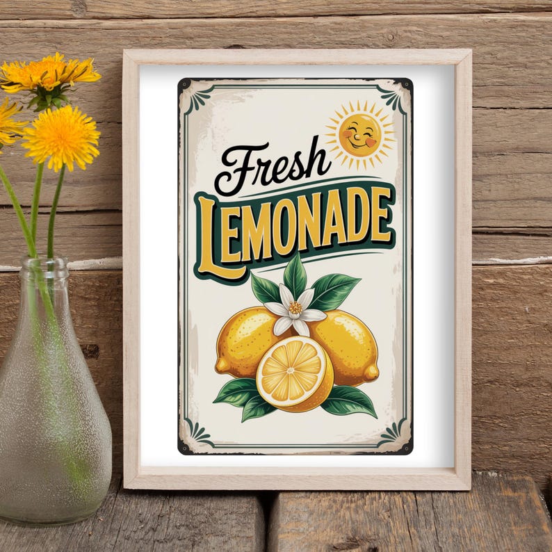 Fresh Lemonade Sign Printable | Vintage Summer Kitchen Art PNG JPEG ...