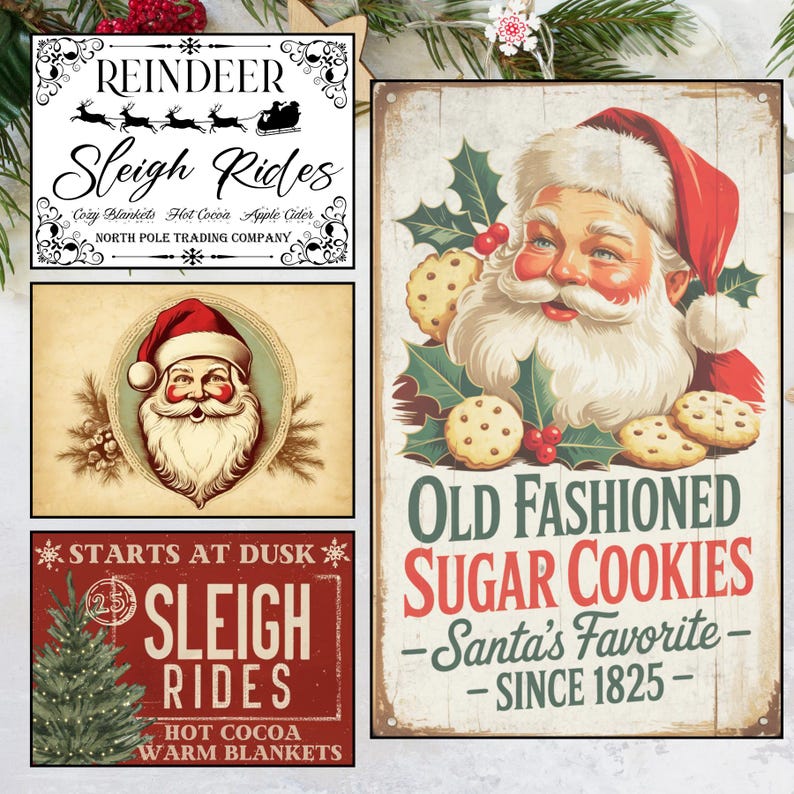 35 Graphic Christmas Bundle | Vintage Farmhouse Holiday Art | Printable ...
