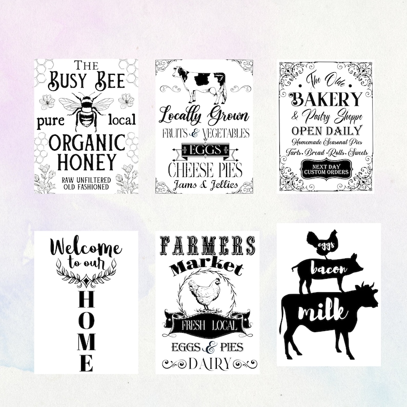 Farmhouse Rustic Wall Art Prints | Vintage Graphics Bundle (digital ...