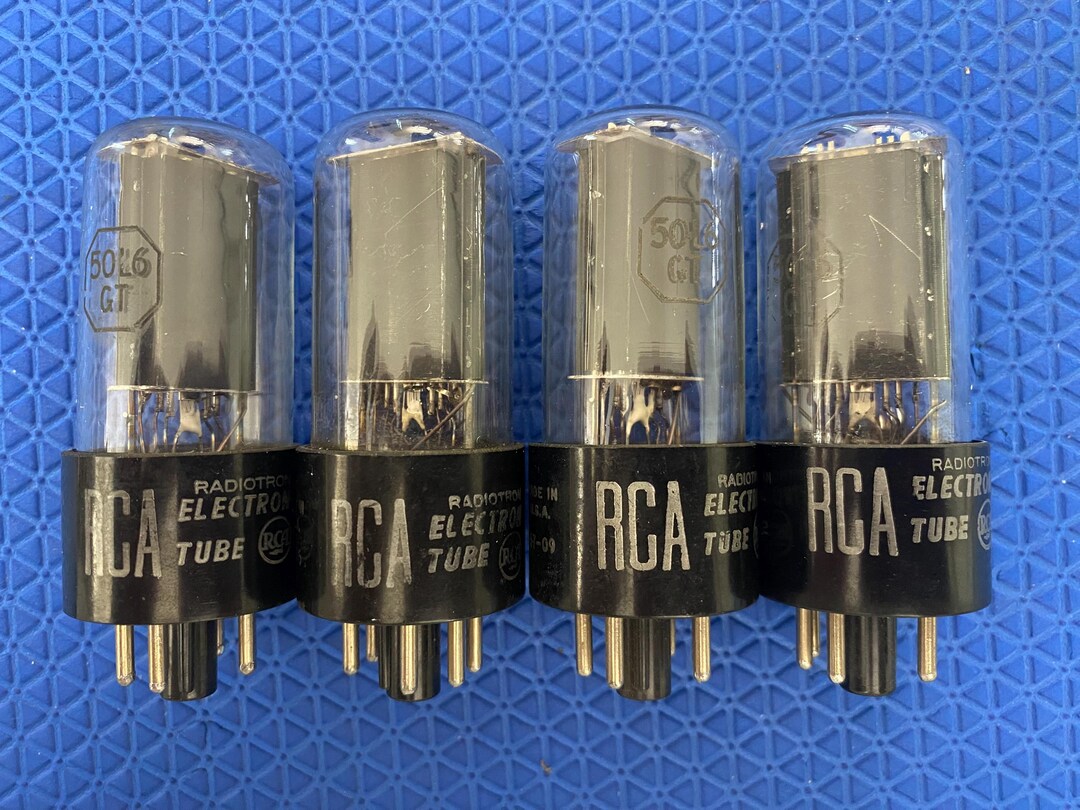 4 RCA 50L6 50L6GT Vacuum Tubes Valves Black Plate Clear Bottle Lot of ...