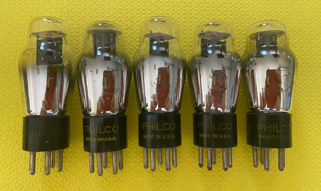 5 Philco Number Type 37 #37 Vacuum Tubes Valves Black Plate Shoulder ST ...