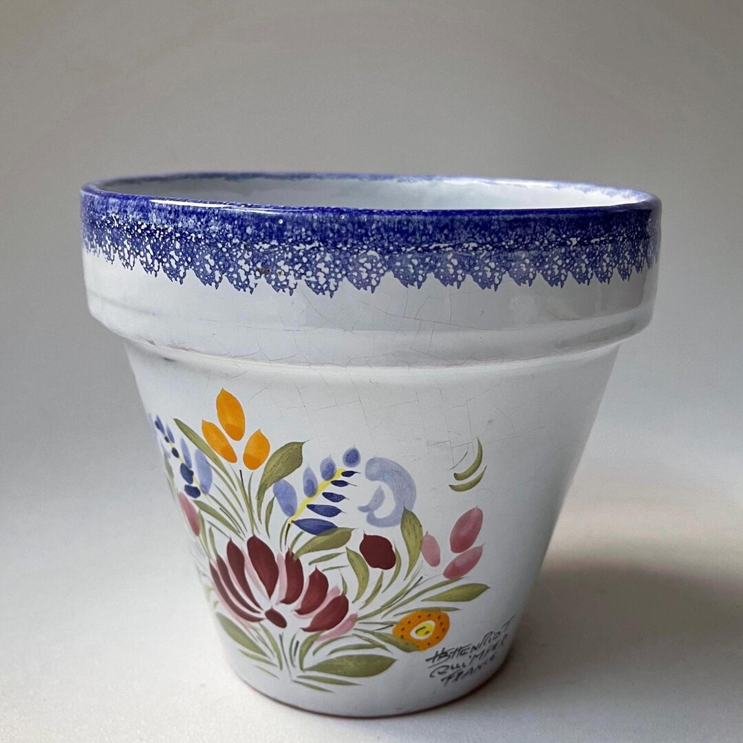 Vintage HB Henriot Quimper Pottery France Hand Painted Flower Pot ...