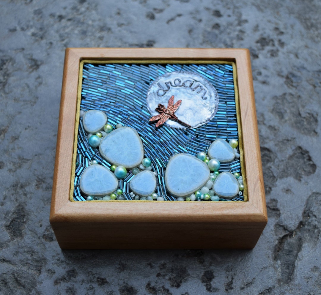 Mosaic Box, Dragonfly Mosaic, Beaded Mosaic Box, Mixed Media Mosaic ...