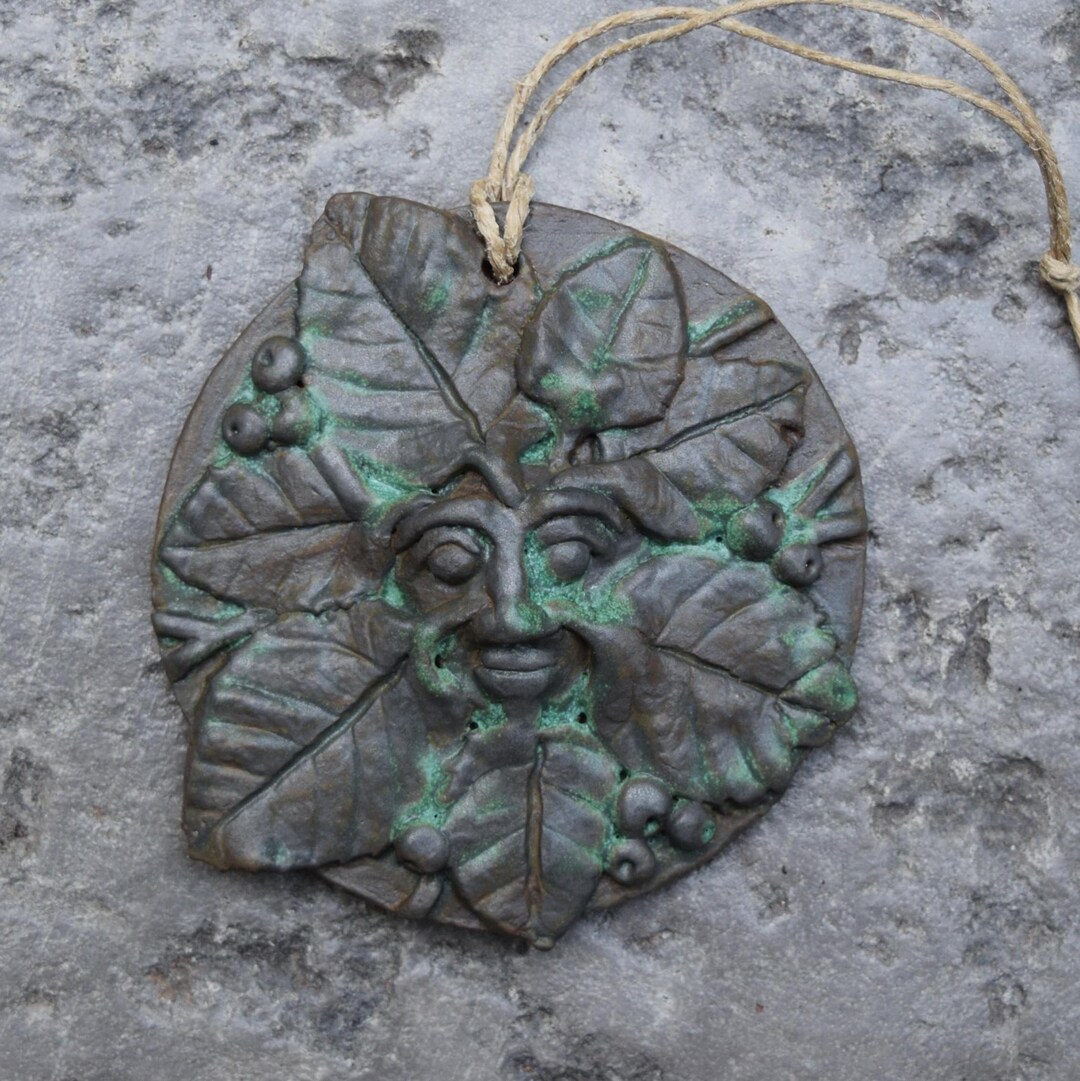 Green Man, Ceramic Greenman Face, Clay Green Man Plaque, Hand Made ...