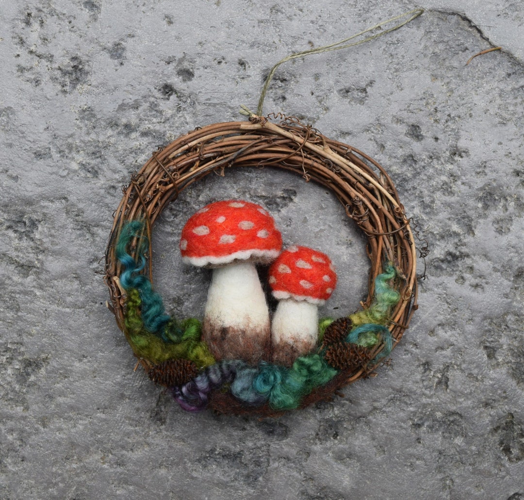 Wool Mushroom, Needle Felting, Felted Toadstool, Grapevine Wreath, Mushroom Ornament - Etsy