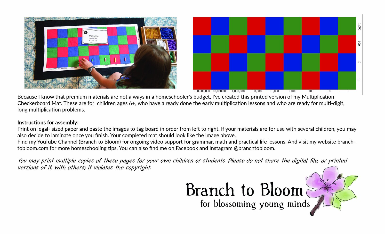 Montessori Printable Multiplication Checkerboard Mat - Etsy