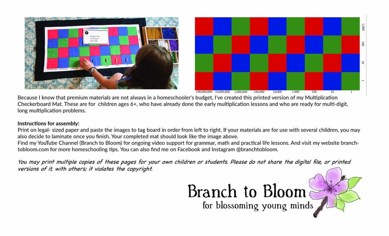 Montessori Printable Multiplication Checkerboard Mat - Etsy