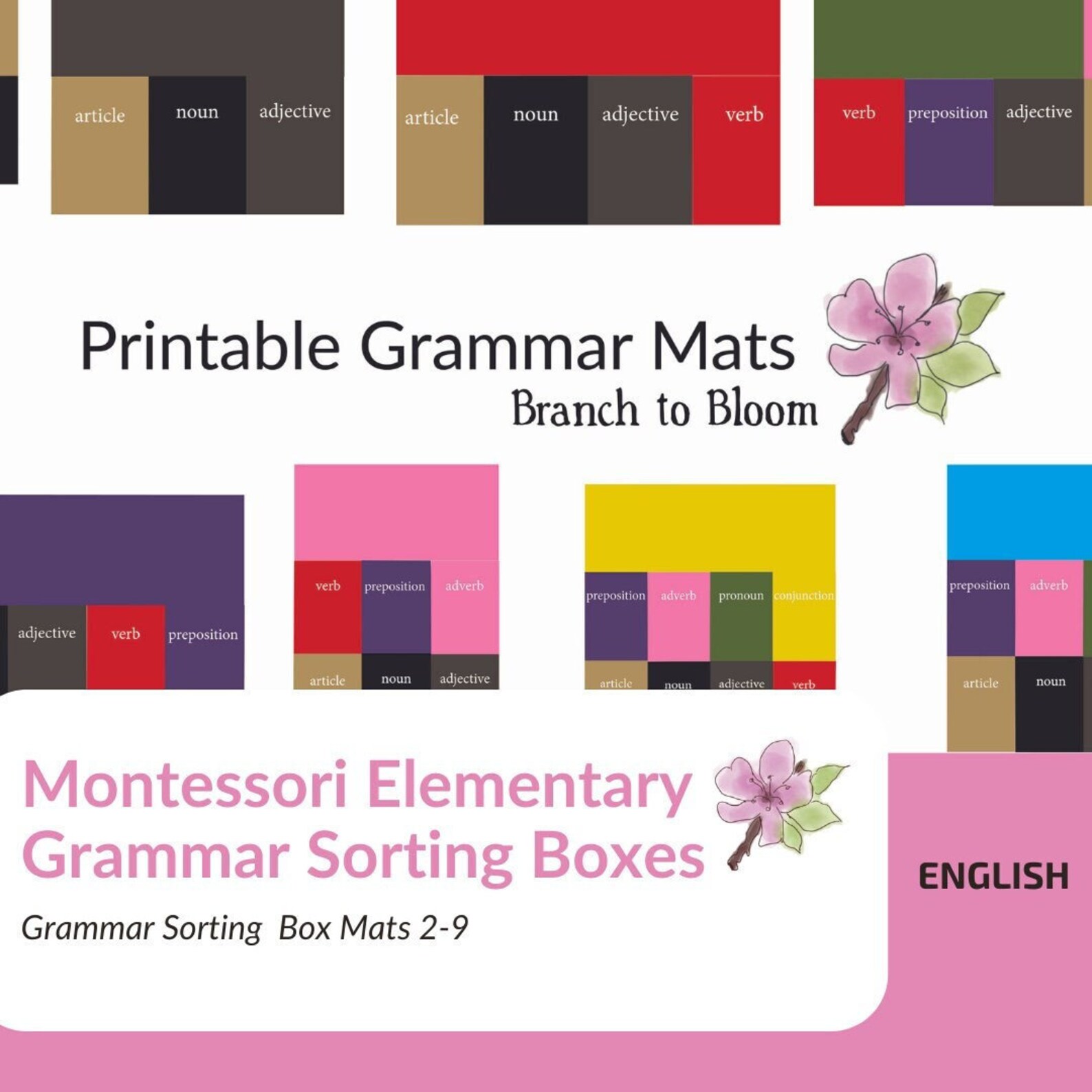 Printable, Montessori Grammar Box Mats, Montessori Language, Montessori ...