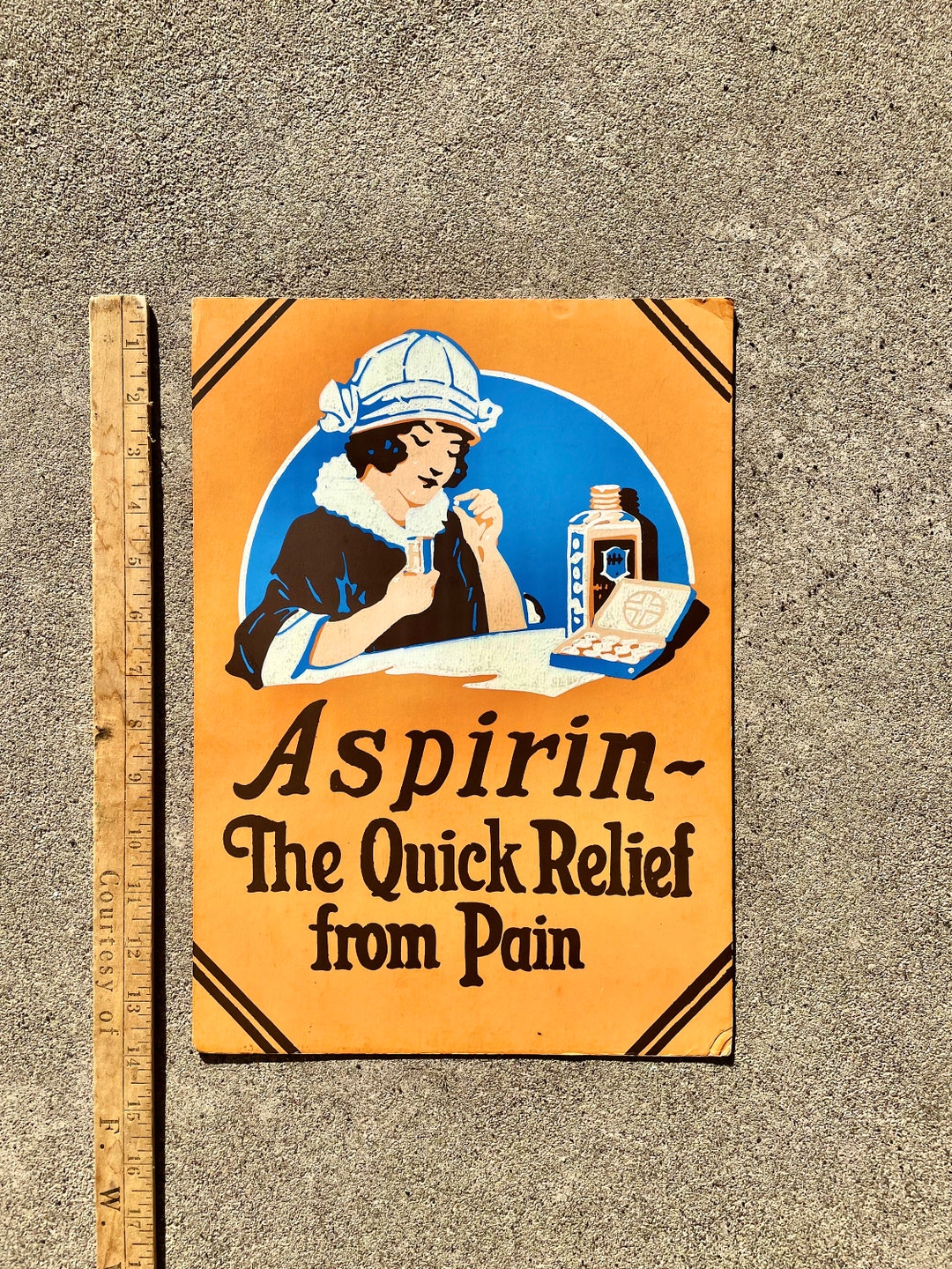 Rare Vintage Aspirin Hand Painted Store Display Advertisement “the ...