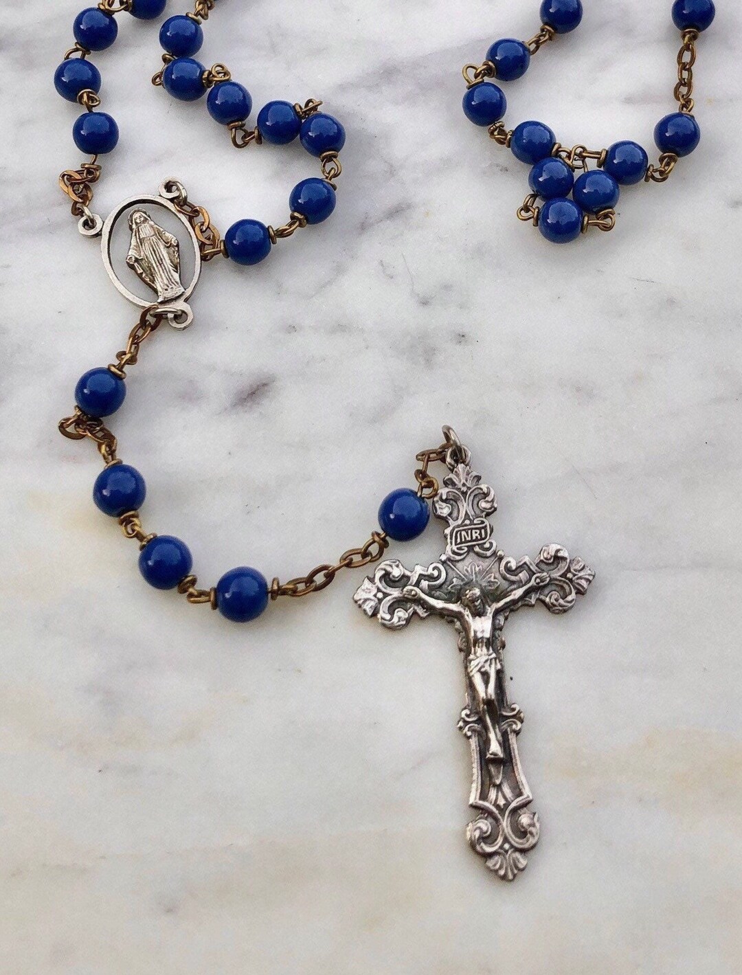 Vintage Sterling Silver Blue Glass Rosary Crucifix Chapel Italy - Etsy