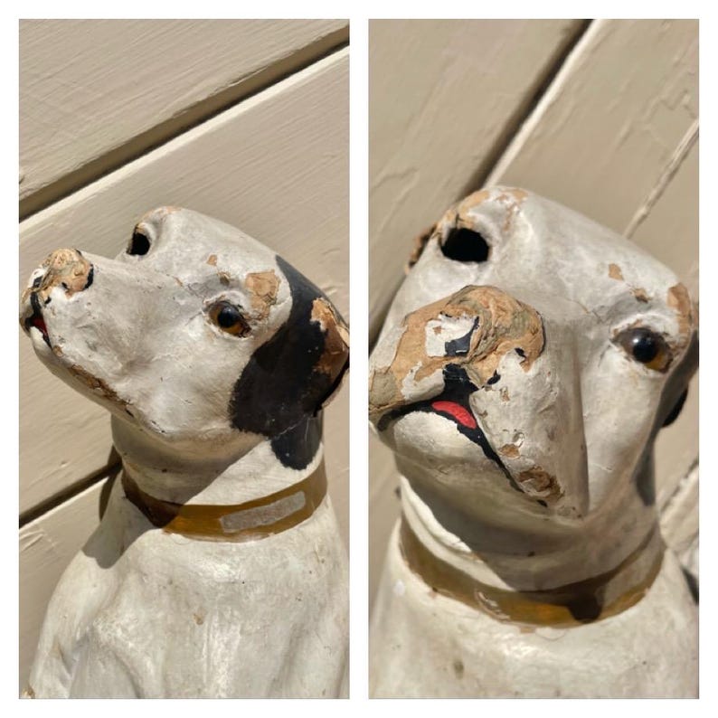 EARLY Vintage RCA Glass Eye Dog Display by Old King Cole Papier Mache ...