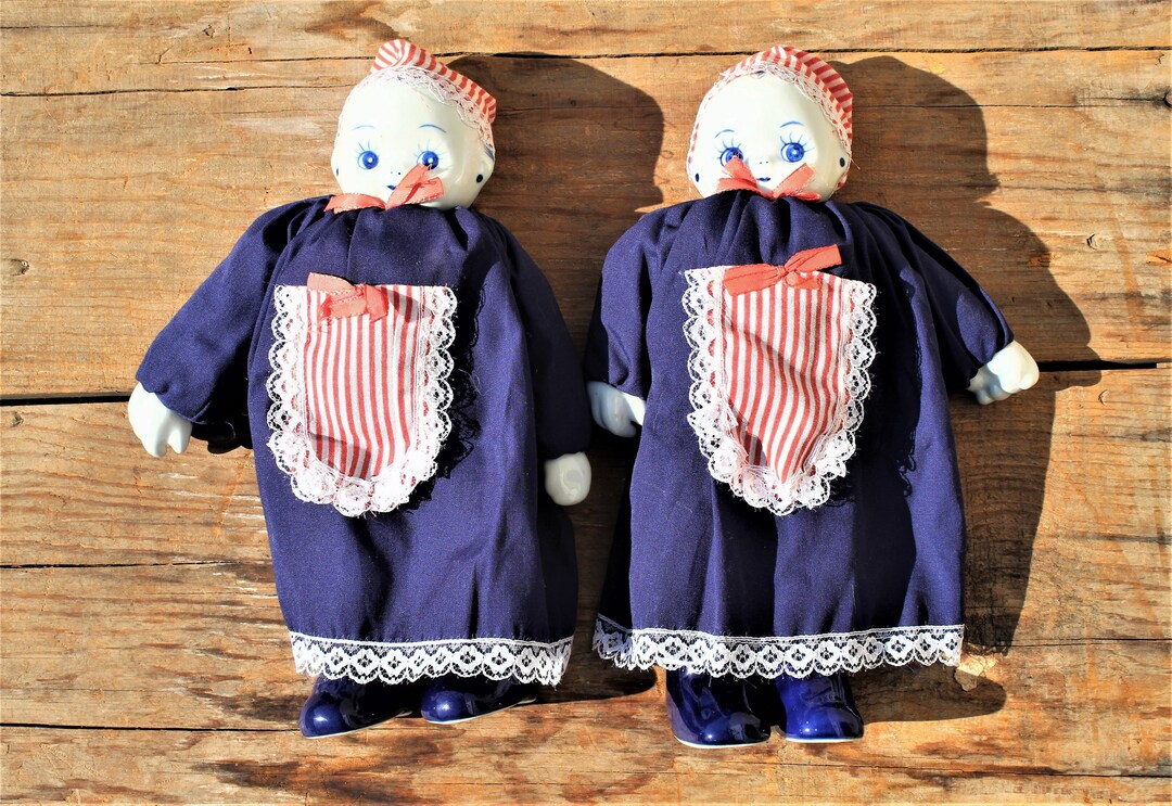 Vintage Dutch Delft-like Blue Porcelain Glass China Head Dolls - Etsy