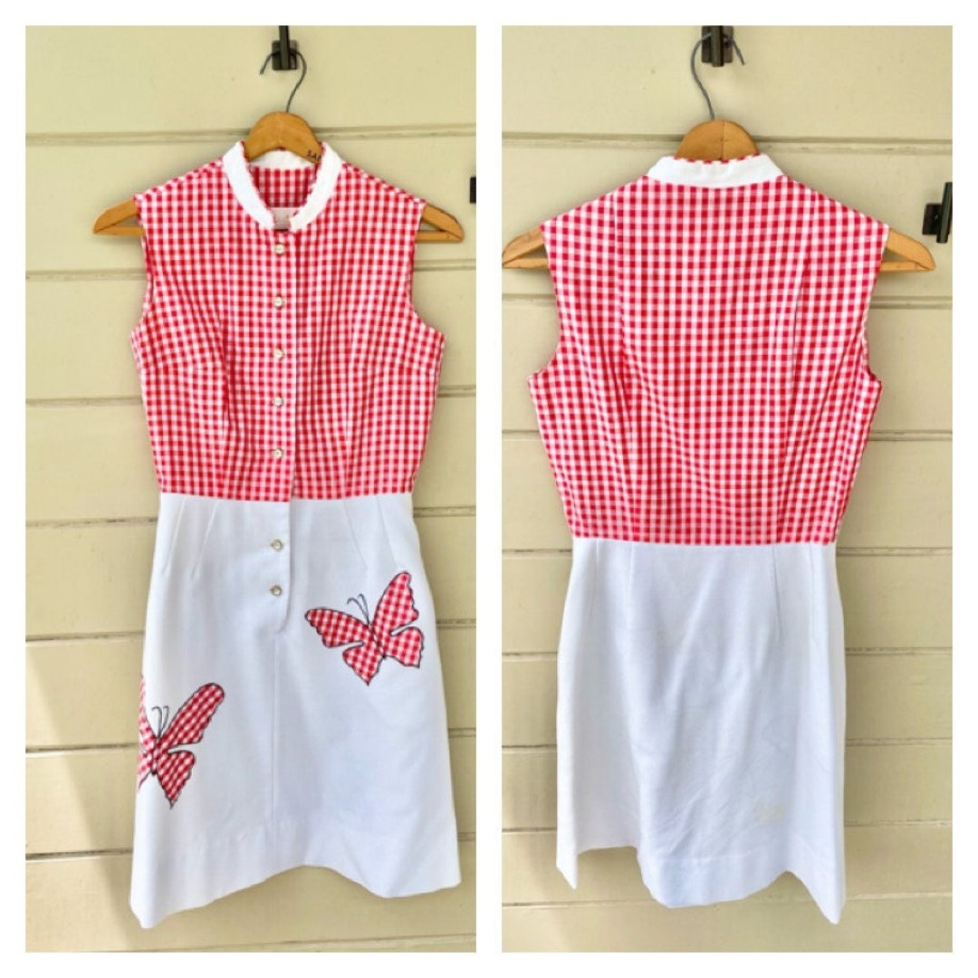 Vintage 1960s Lisa Cobb Serbin Exclusive Red/white Checker Butterfly ...