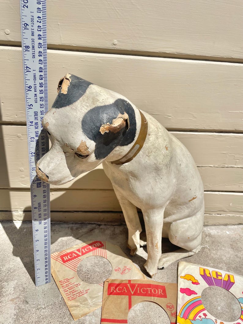 EARLY Vintage RCA Glass Eye Dog Display by Old King Cole Papier Mache ...