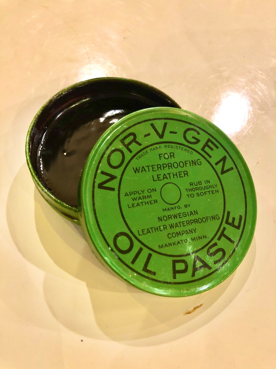 Vintage Nor-v-gen Oil Paste Shoe Polish Norwegian Leather Waterproofing ...