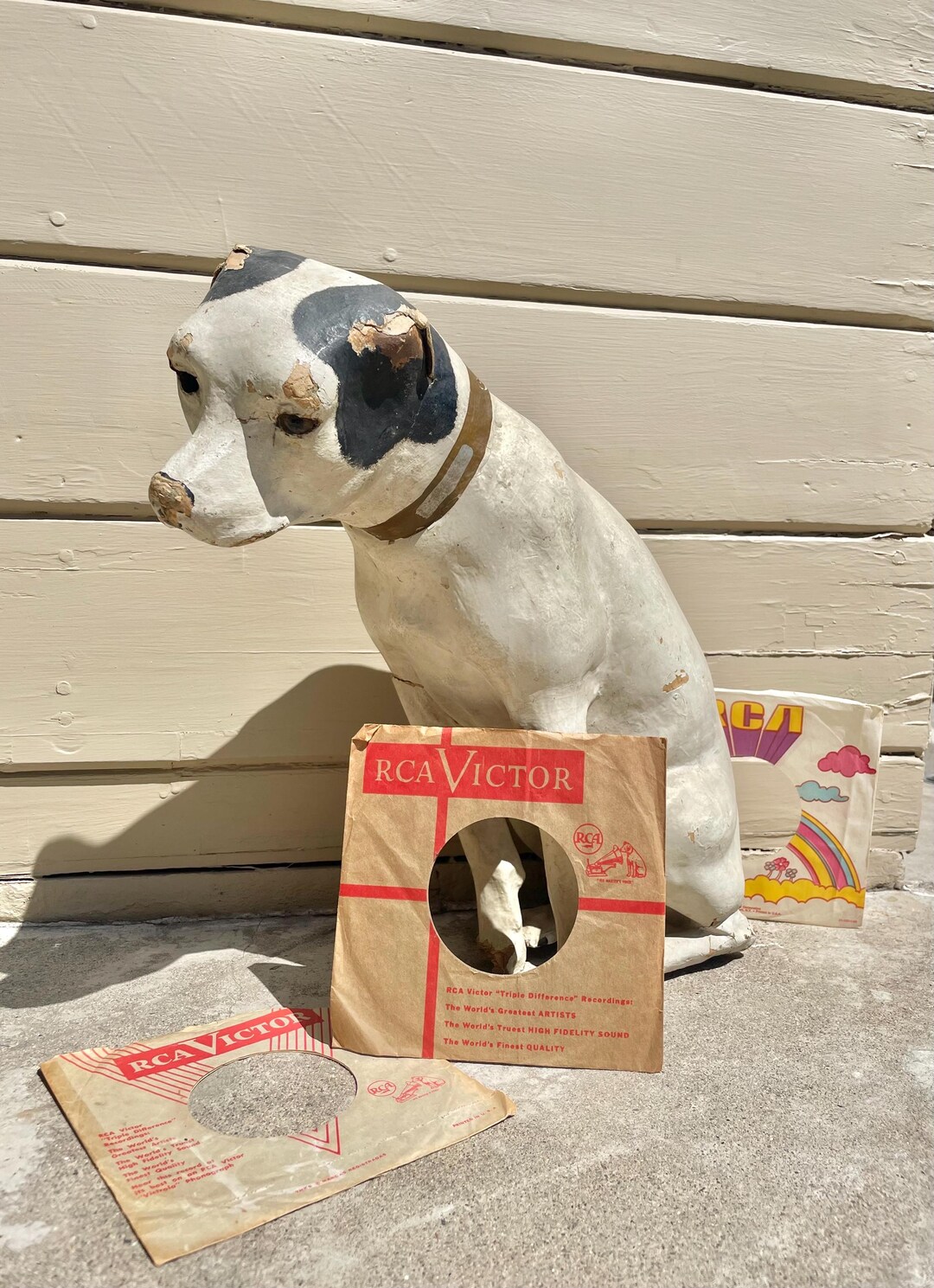 EARLY Vintage RCA Glass Eye Dog Display by Old King Cole Papier Mache ...