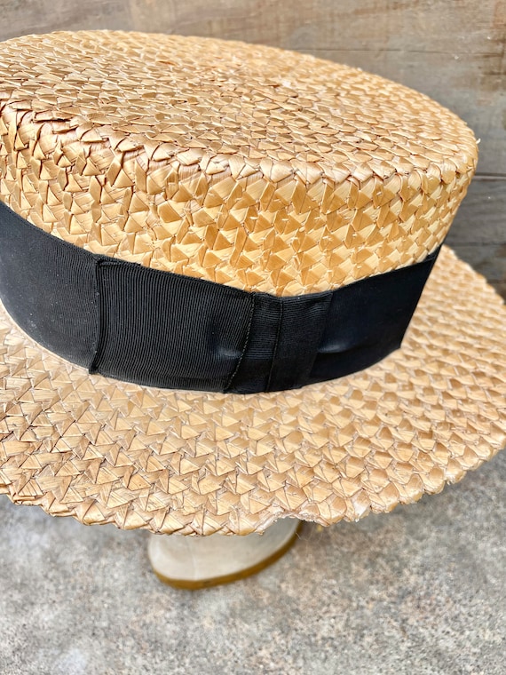 Vintage 1920s Straw Boater Hat - Gem