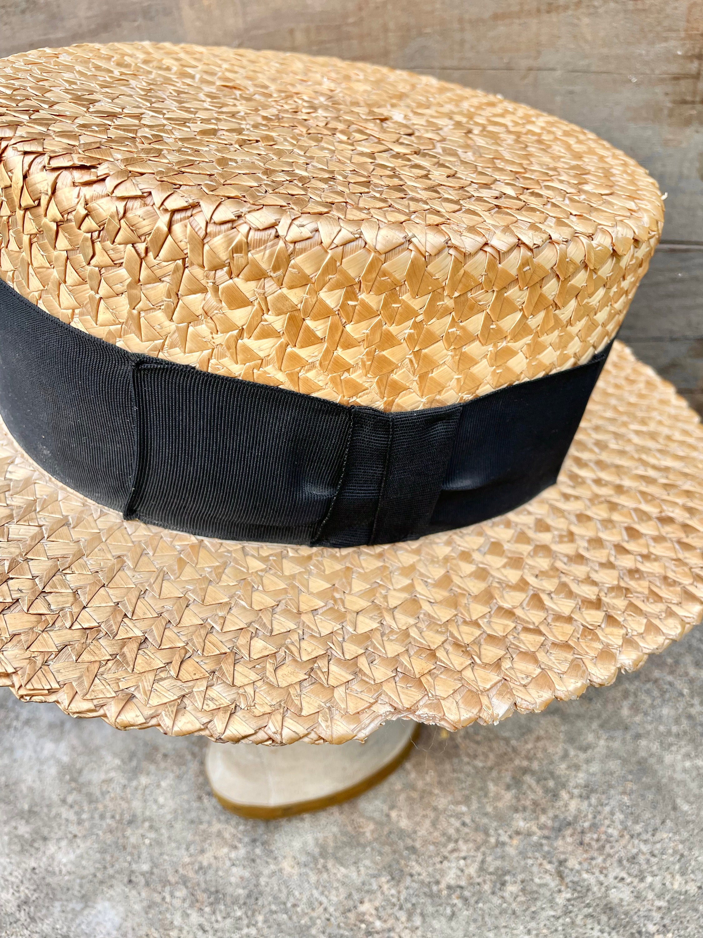 Vintage 1920s Straw Boater Hat - Etsy