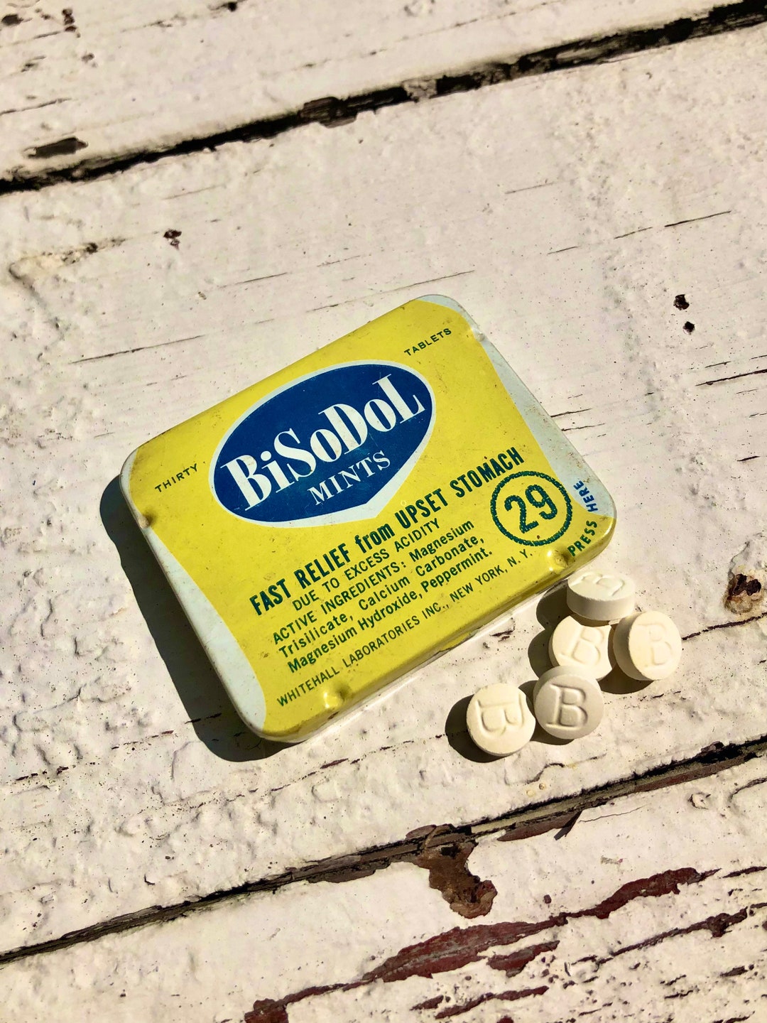 Vintage Bisodol Whitehall Lab Mints and Tin Contianer - Etsy