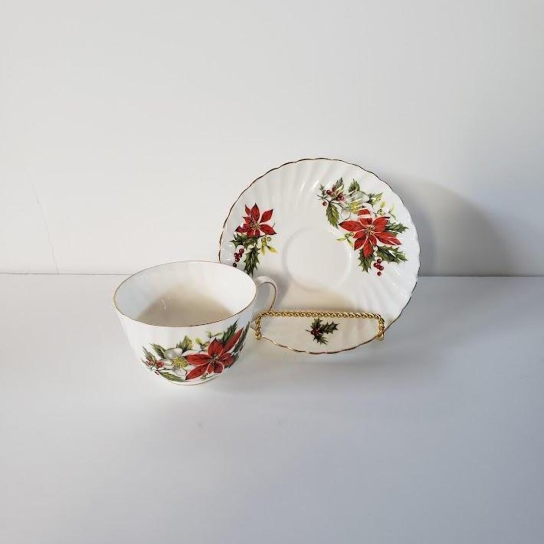Royal Adderley Bone China Teacup and Saucer Set, Poinsettia Pattern - Etsy
