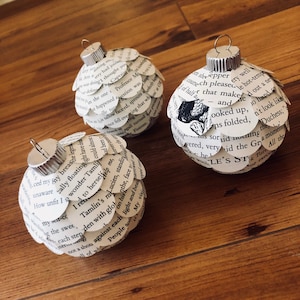 Book Christmas Ornaments - Literary Ornaments - Book Page Recycled ...