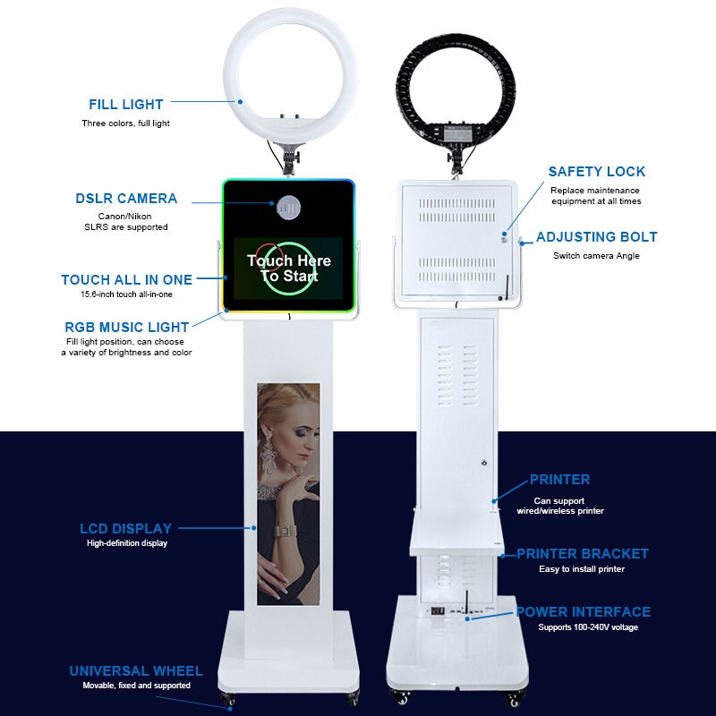 DSLR Photo Booth 15.6 Touch Screen App Control LCD Stand RGB Light ...