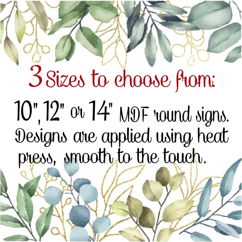 Floral Welcome Door Sign: Round MDF Home Decor (10/12/14 Inch) - Etsy