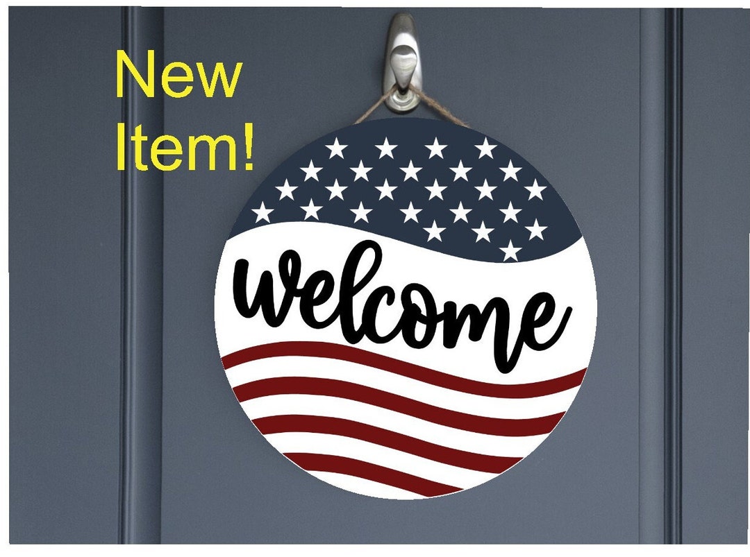 American Flag Welcome Sign: 14" Round Patriotic Door Decor - Etsy