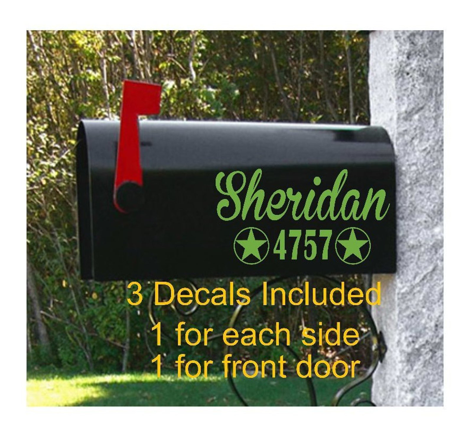 Set of 3 Custom Vinyl Mailbox Decals, 2 Decals With Last Name and ...
