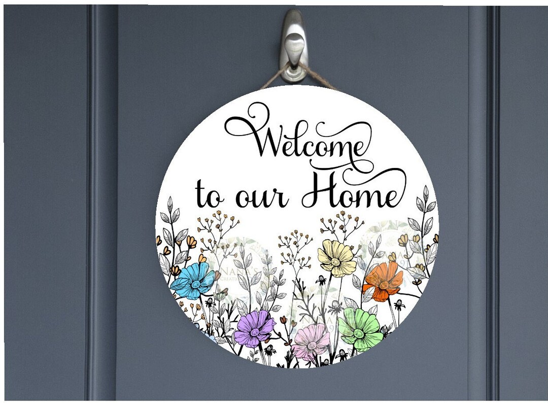 10", 12" or 14" MDF Round Door Sign, Floral Welcome Door Sign, Welcome ...