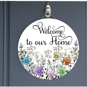 Floral Welcome Door Sign: Round MDF Home Decor (10/12/14 Inch) - Etsy