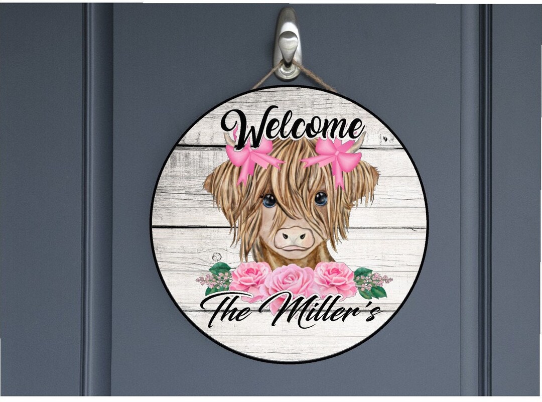 Highland Cow Welcome Door Sign: Personalized Round MDF Decor - Etsy