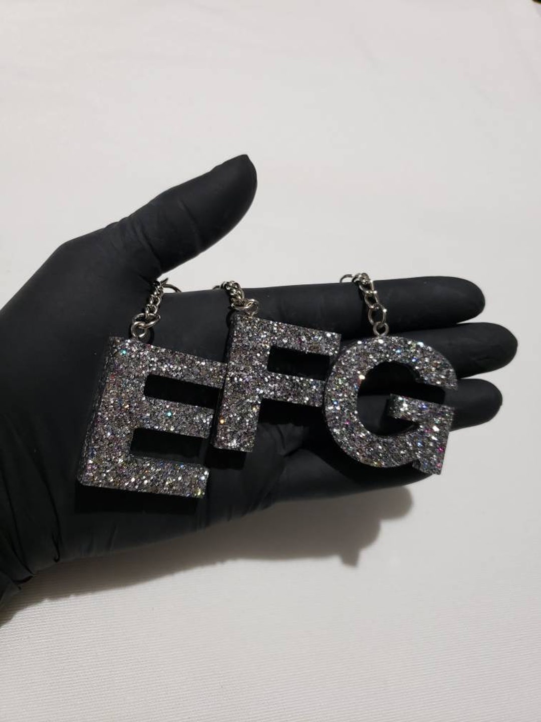 Silver Glitter Letter Keychain - Etsy