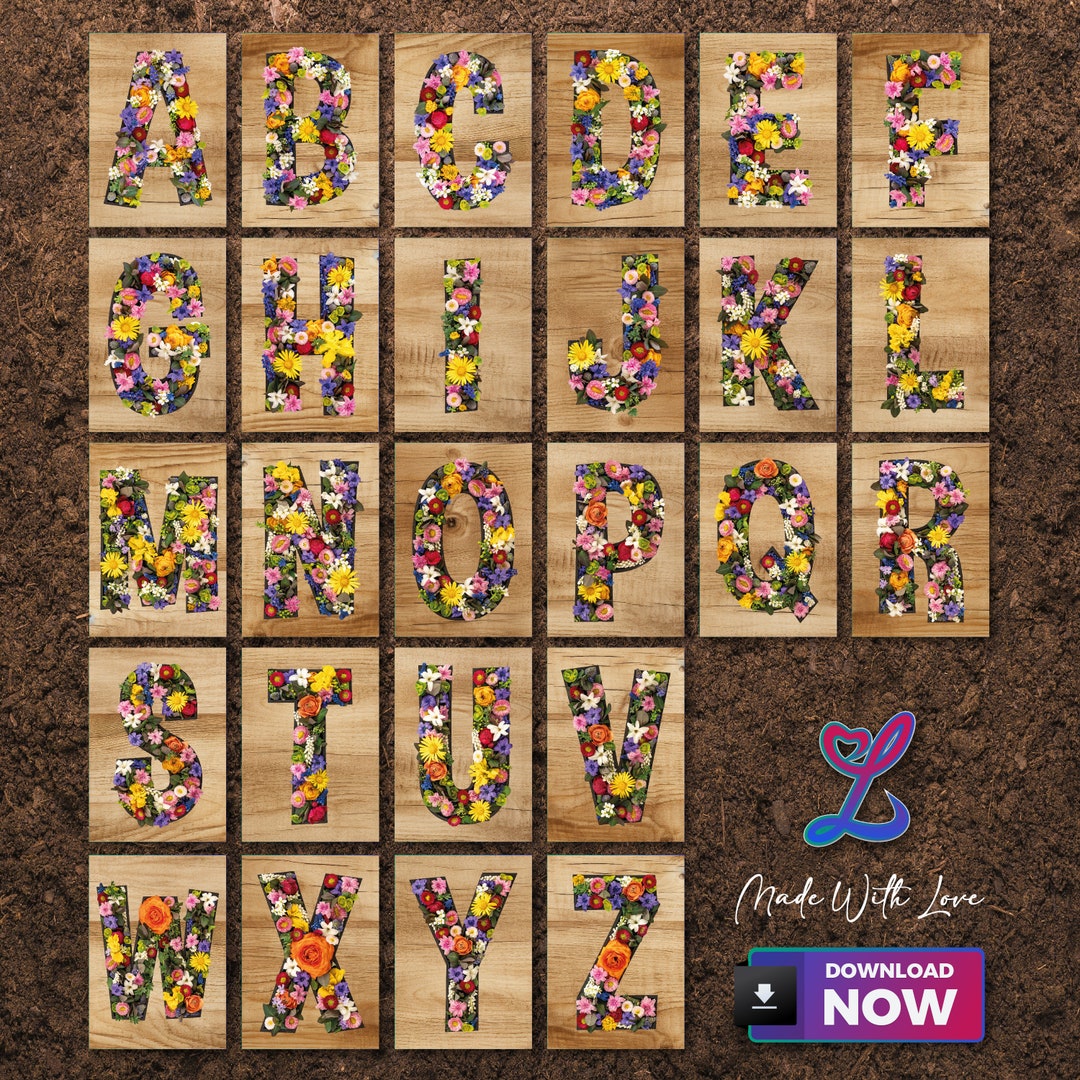 Alphabet Flower Letters A-Z on Wood | EYFS Resource Digital Printable ...