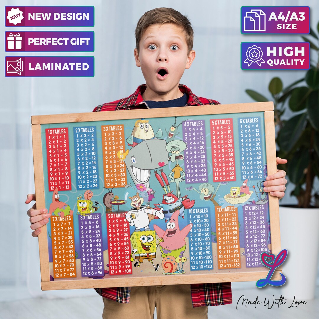 SPONGEBOB Squarepants Math Times Tables Multiplication Poster A3 A4 ...