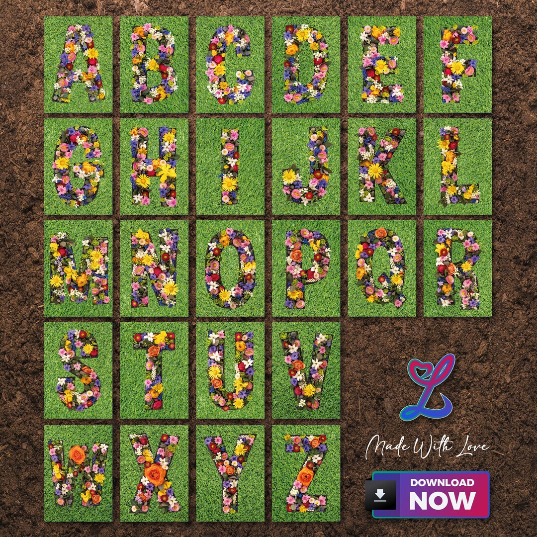 Alphabet Flower Letters A-Z on Grass | EYFS Resource Digital Printable ...