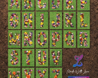 Alphabet Flower Letters A-Z on Wood | EYFS Resource Digital Printable ...