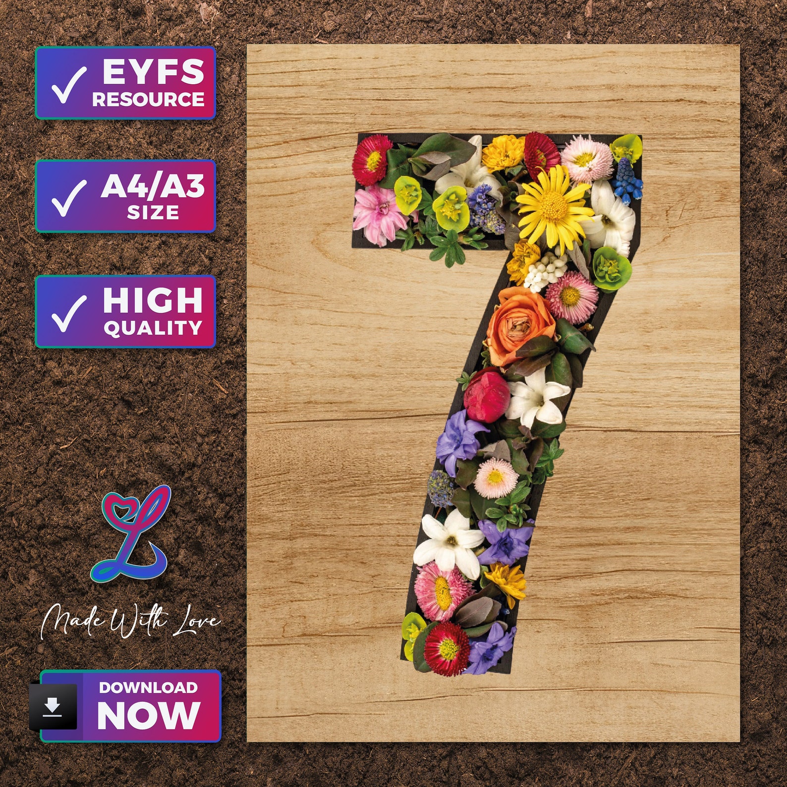 Nature Floral Numbers 0-10 & Symbol Set on Wood | EYFS Resource ...