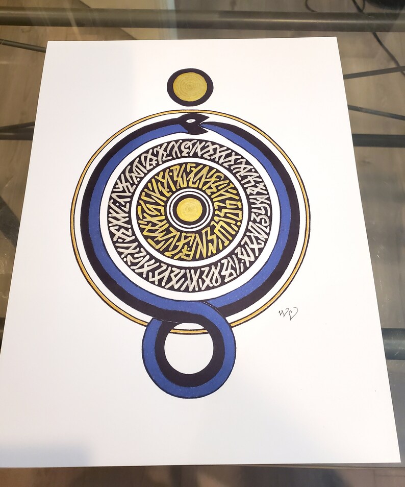 Ouroboros Symbol in Blue, Kundalini Art, Serpent Symbol, Original ...