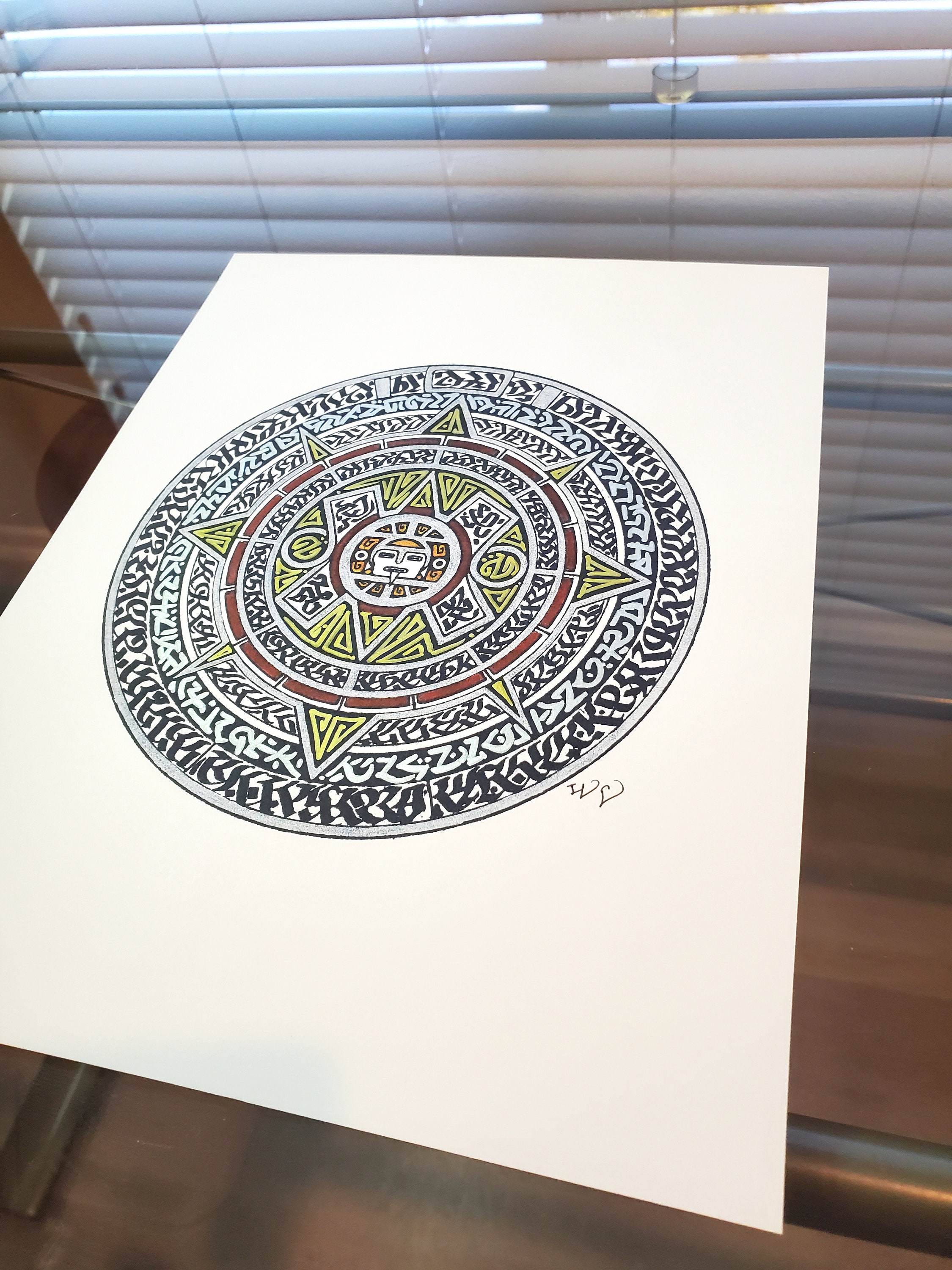 Mayan Calendar Print, Aztec Mandala, Asemic Calligraphy, Mystery ...