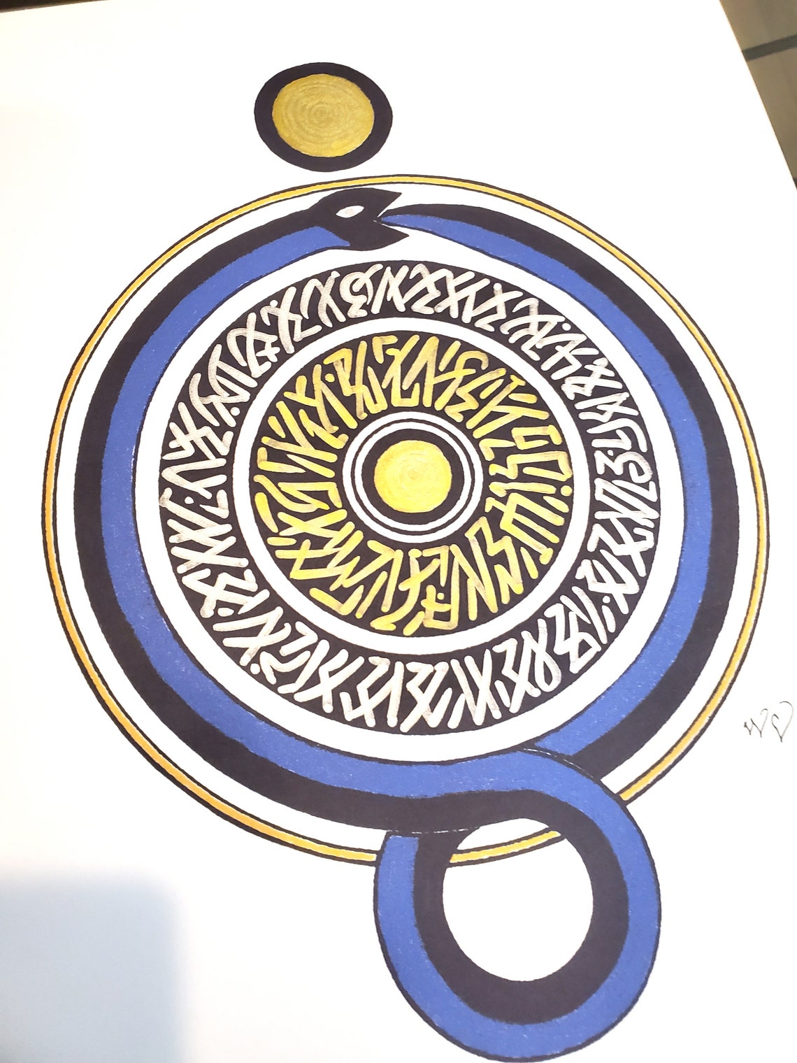 Ouroboros Symbol in Blue, Kundalini Art, Serpent Symbol, Original Calligraphy, Sacred Geometry ...