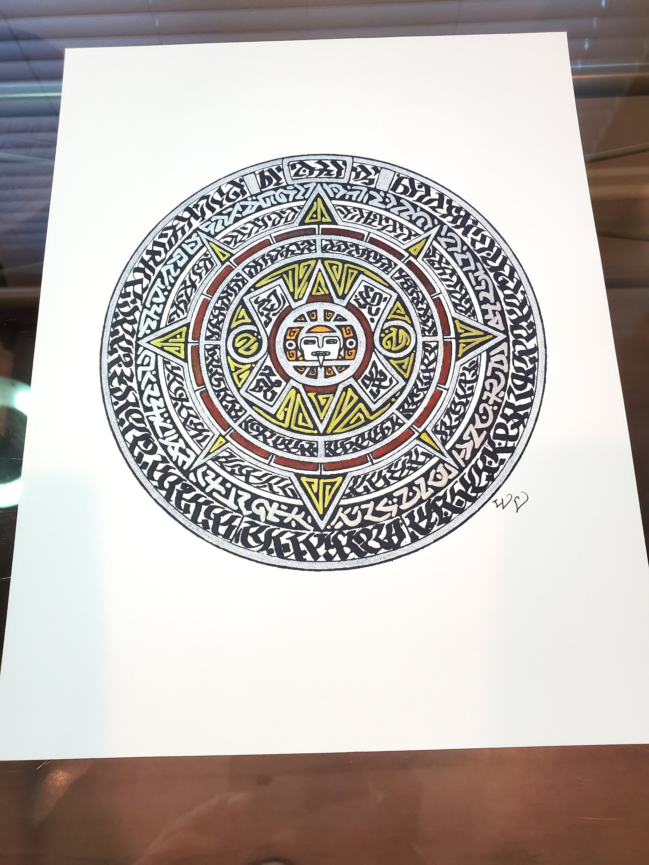 Mayan Calendar Print, Aztec Mandala, Asemic Calligraphy, Mystery ...
