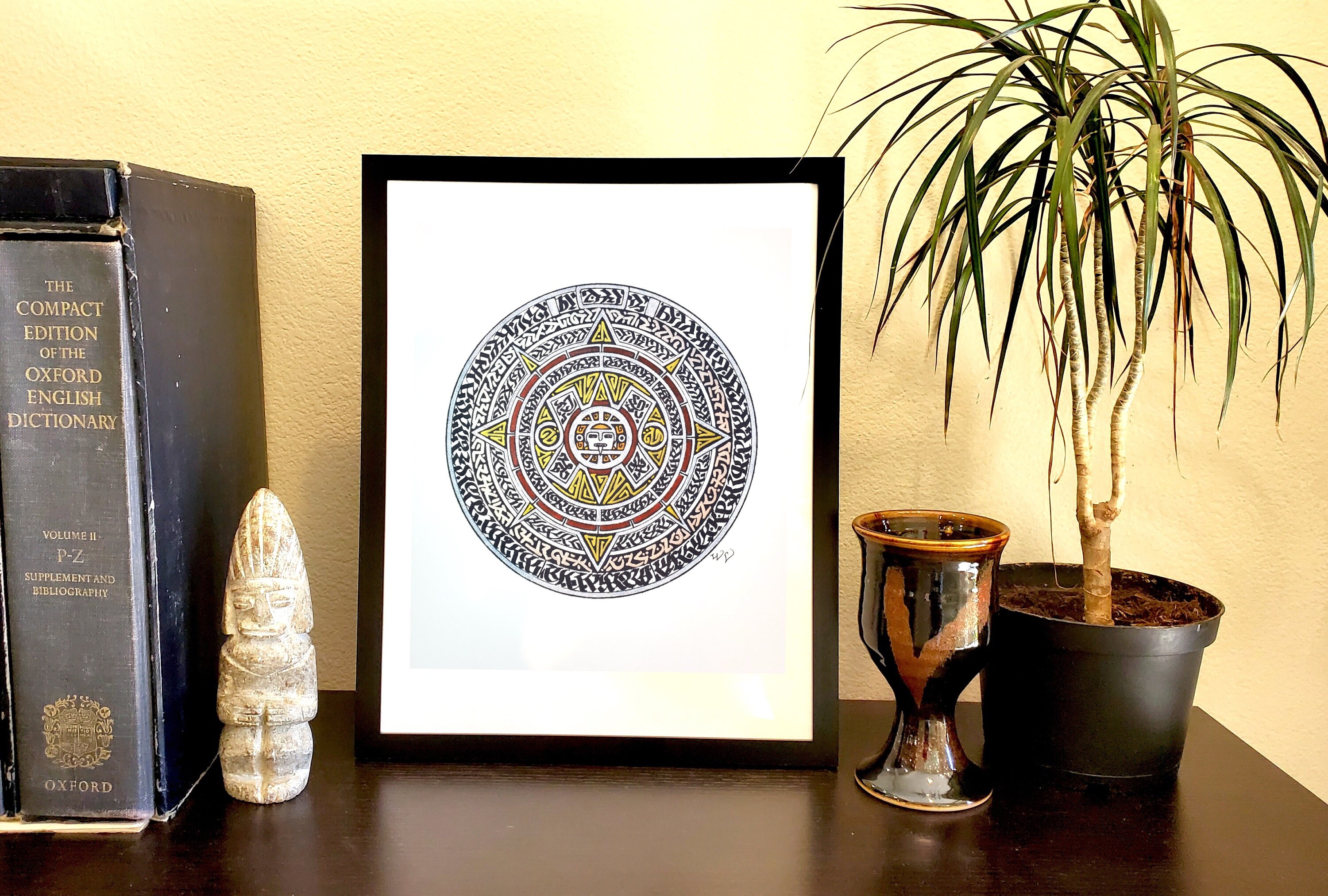 Mayan Calendar Print, Aztec Mandala, Asemic Calligraphy, Mystery ...