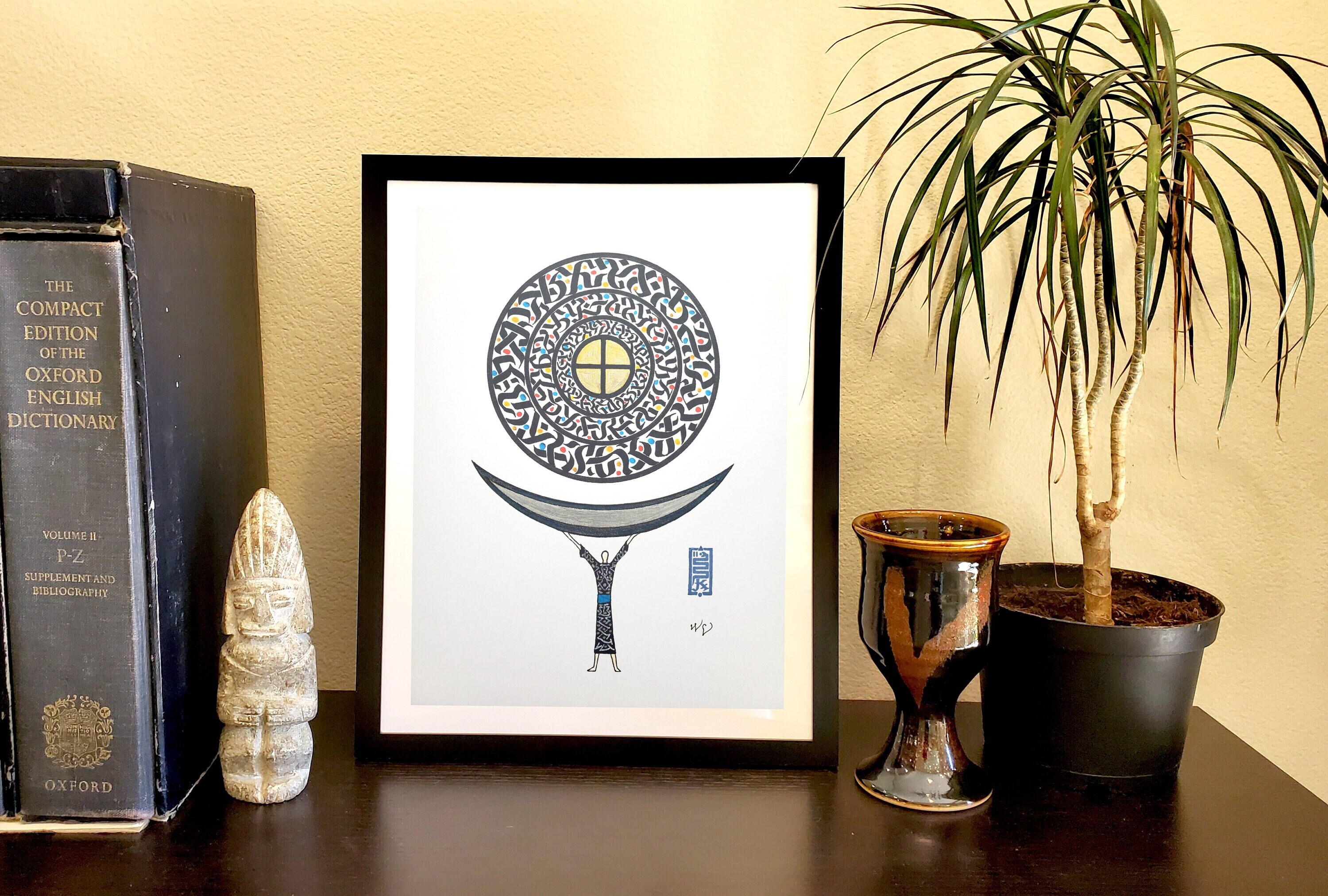Moon Man, Crescent Moon Art, Carl Jung Art, Original Calligraphy ...