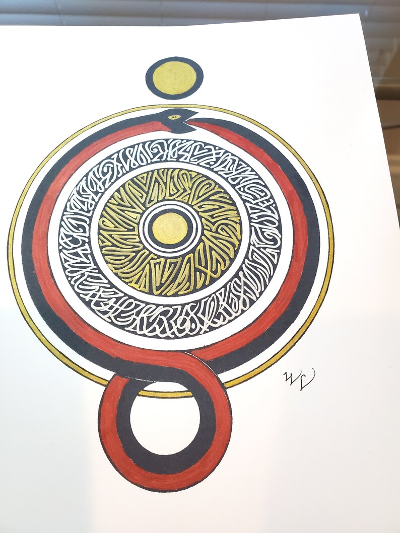 Ouroboros Symbol in Red, Kundalini Art, Serpent Symbol, Original ...